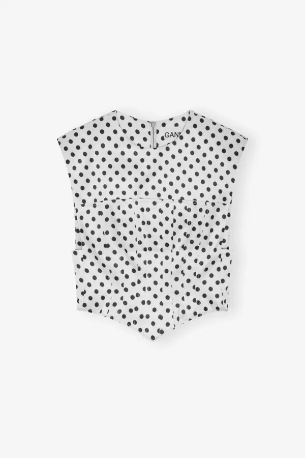 GANNI Polka-dot Satin Corset Blouse - White