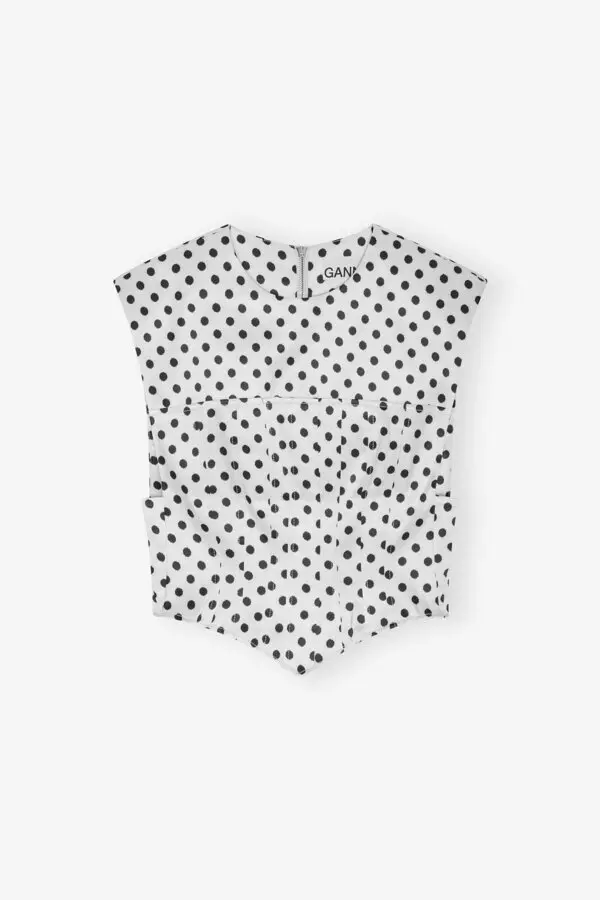 GANNI Polka-dot Satin Corset Blouse - White