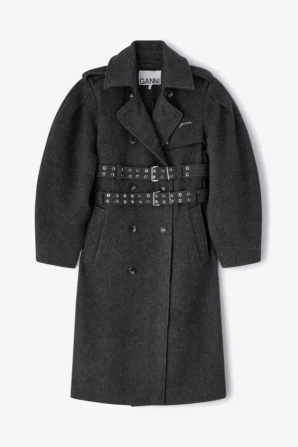 GANNI Wool Trench Coat - Mixed