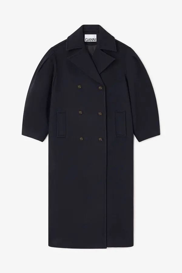 GANNI Oversized Wool Pea Coat - Navy