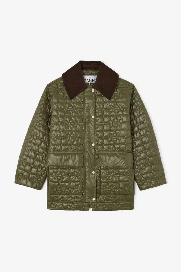 GANNI Quilted Midi Jacket - Green