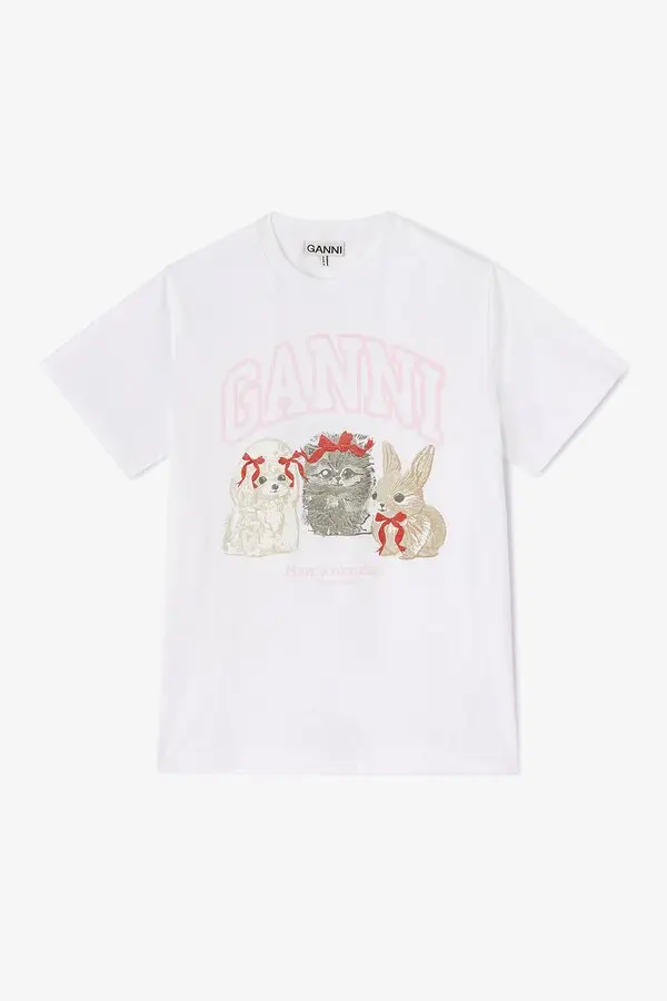 GANNI Animal Print T-shirt - White