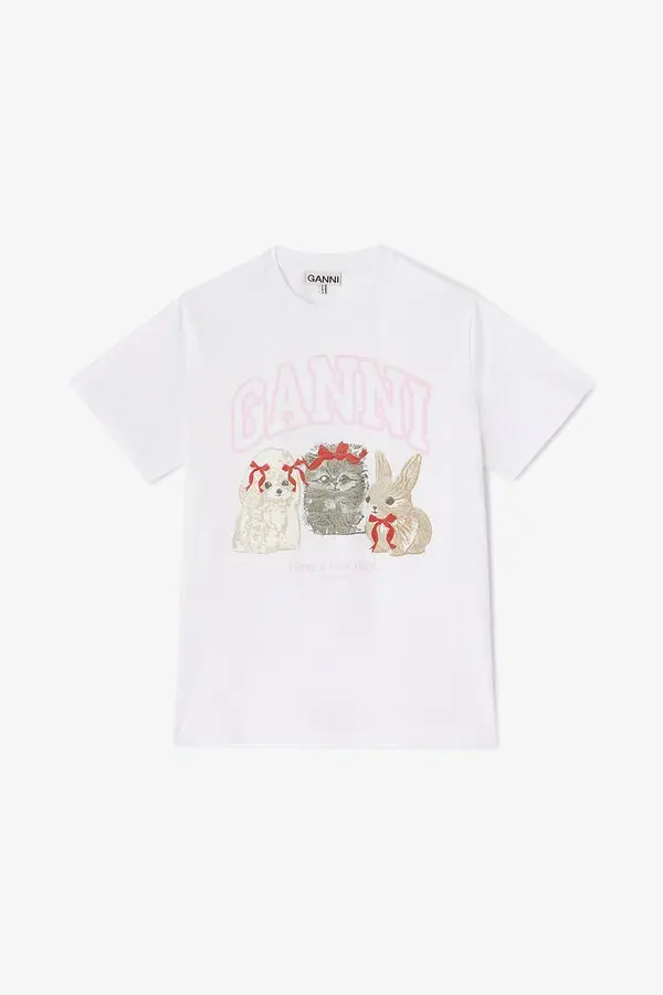 GANNI Animal Print T-shirt - White