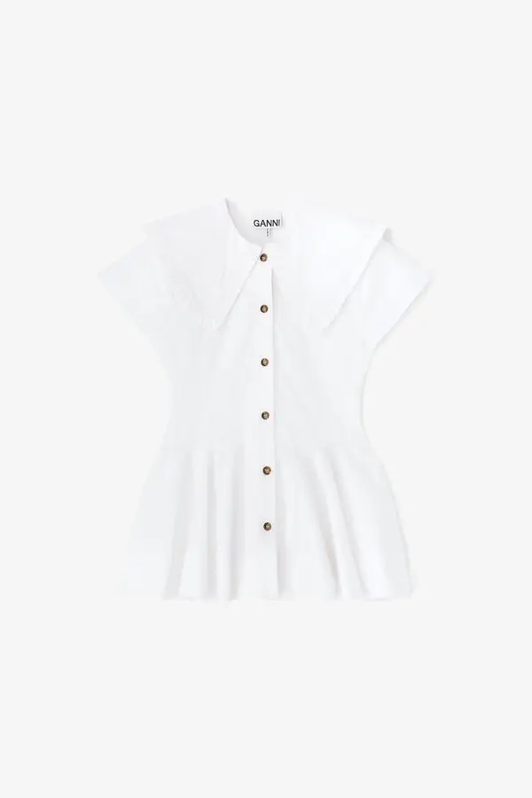GANNI Short Cotton Ruffle Shirt