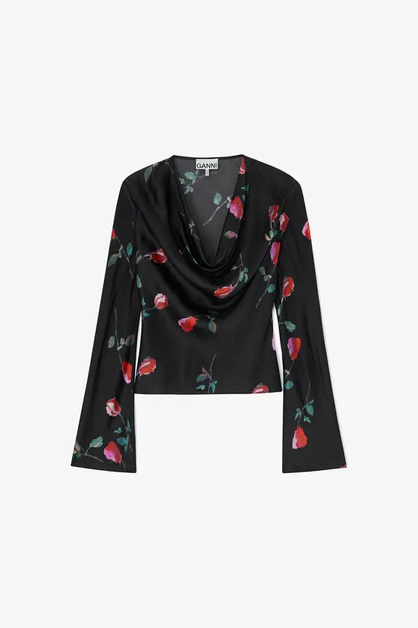 GANNI Printed Satin Blouse