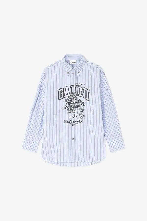 GANNI Striped Logo Shirt - Blue