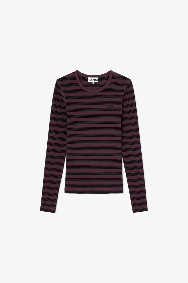 GANNI Stripe Ribbed Long-sleeve Top - Brown