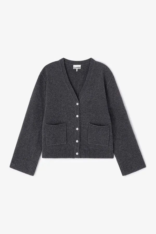 GANNI Classic Wool Cardigan - Mixed