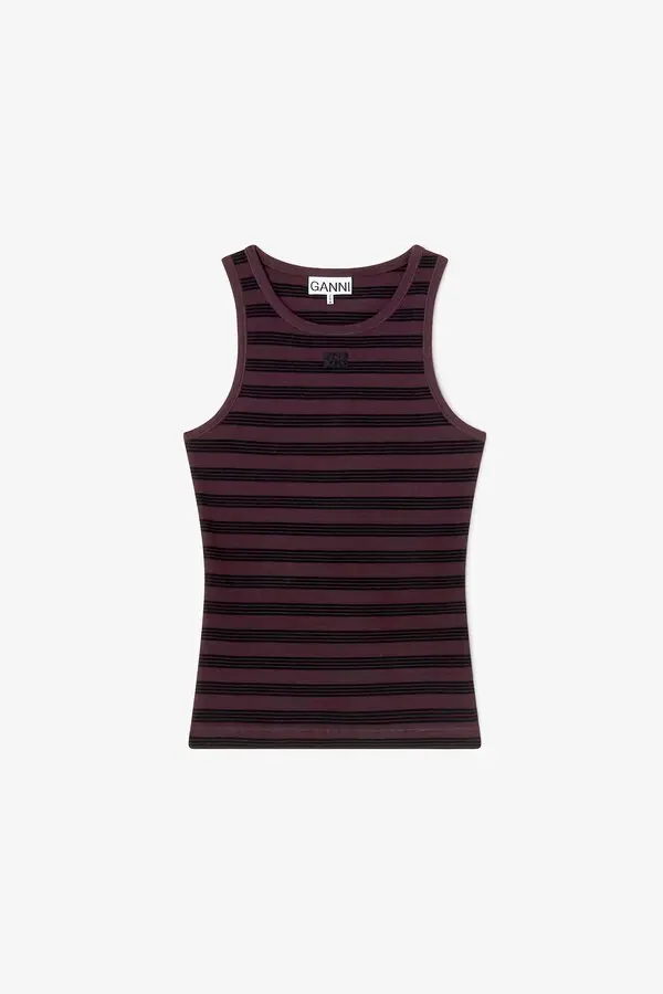 GANNI Stripe Rib Tank Top - Brown