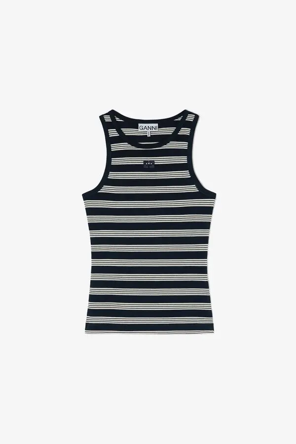 GANNI Stripe Rib Tank Top - Navy