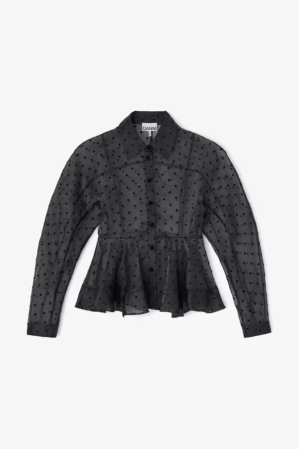 GANNI Organza Peplum Shirt - Black