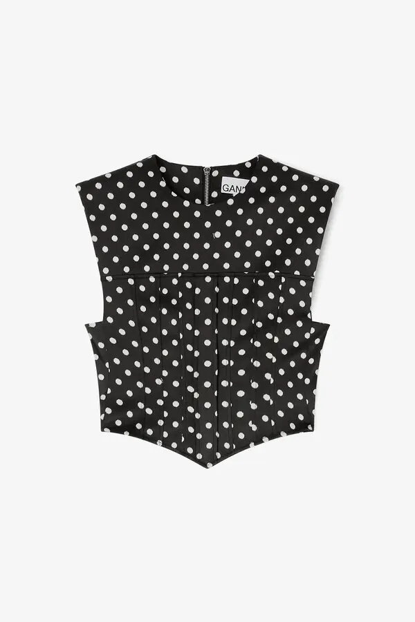 GANNI Polka Dot Satin Corset Top - Black