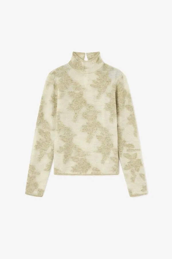 GANNI Sheer Floral Turtleneck - Green