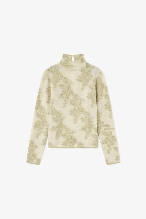 GANNI Sheer Flower Print Turtleneck - Green