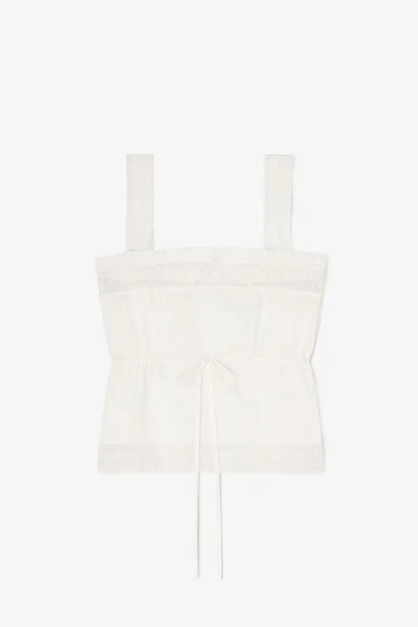 GANNI Smocked Peplum Top With Side Ties - White