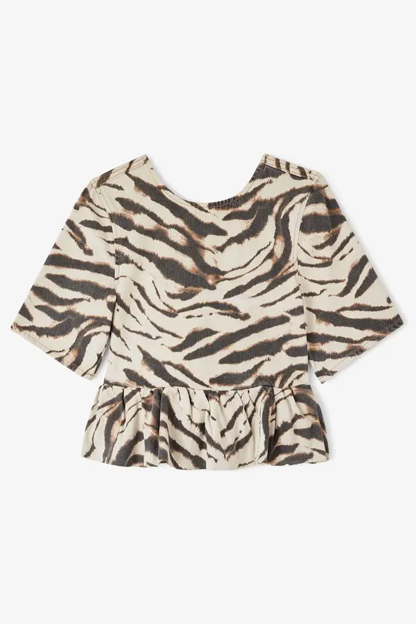 GANNI Smocked Peplum Top With Side Ties - White