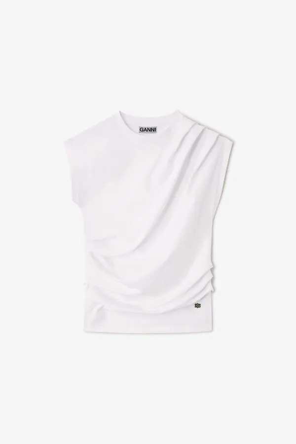 GANNI Asymmetrical Drape Knot Top - White