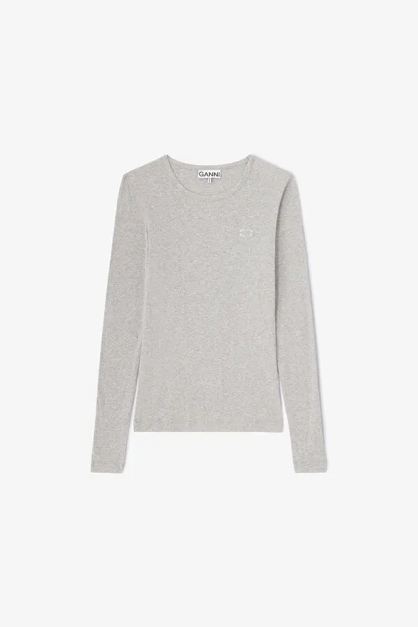 GANNI Ribbed Long-sleeve Top - Grey