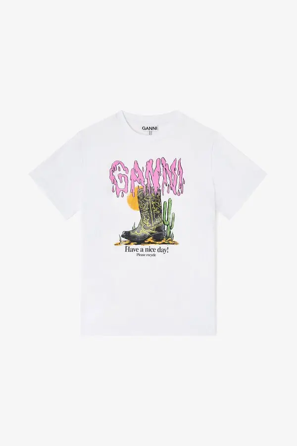 GANNI Western Boot Print T-shirt - White