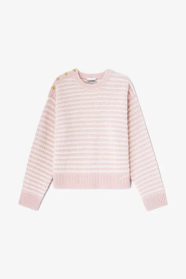 GANNI Striped Wool-blend Sweater - Pink