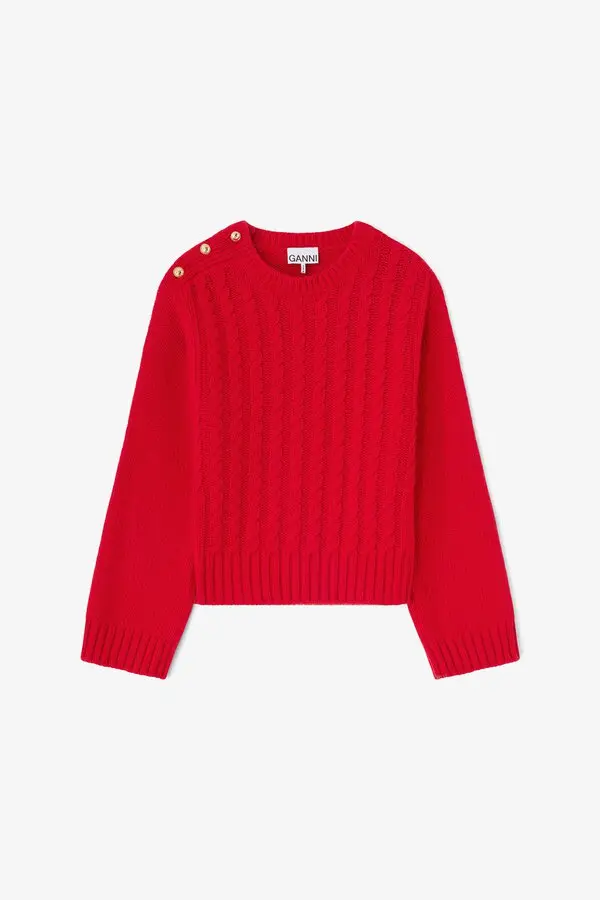 GANNI Cable Knit Wool Blend Sweater