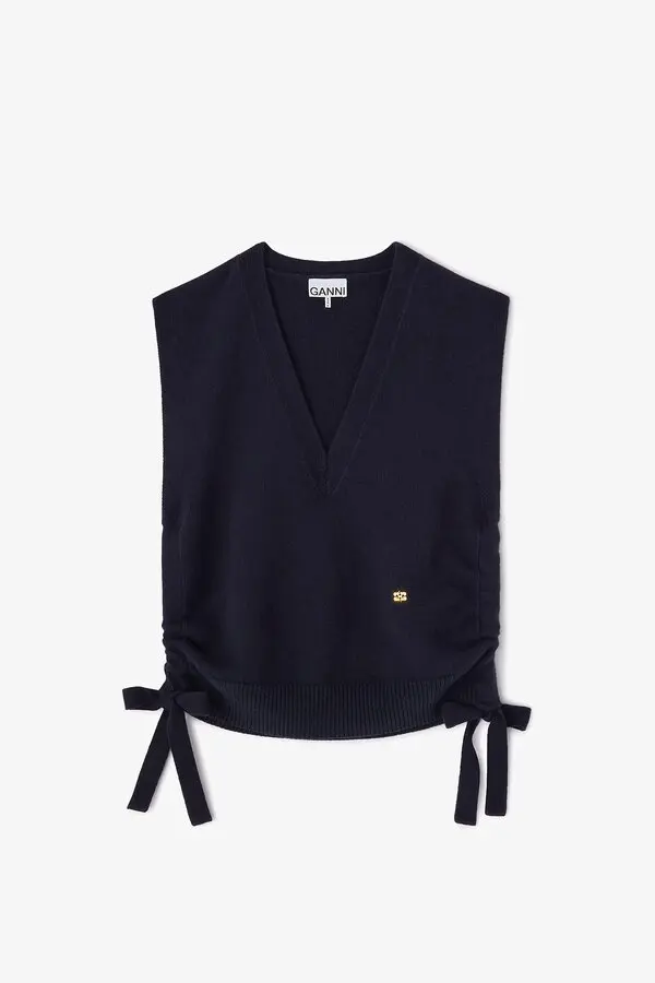 GANNI Classic Wool Vest - Navy
