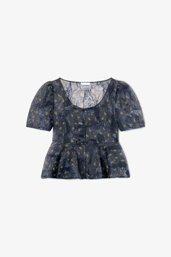 GANNI Peplum Tie-front Blouse - Mixed