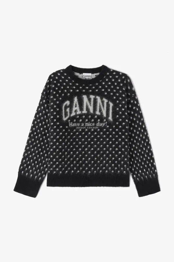 GANNI Polka Dot Brushed Sweater - Black