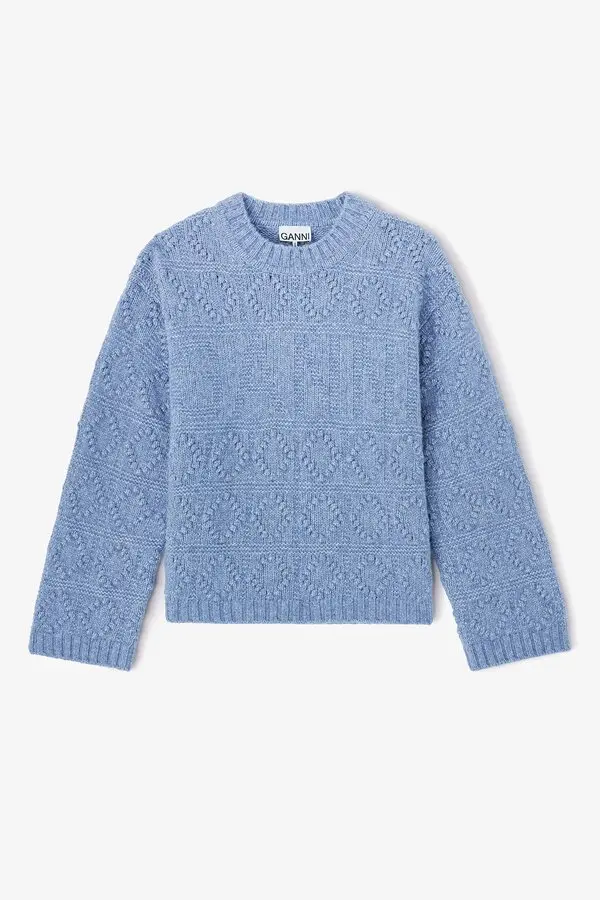 GANNI Cotton-wool Bubble Knit Sweater - Blue