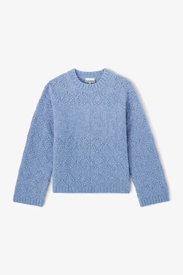 GANNI Cotton Wool Bubble Knit Sweater - Blue