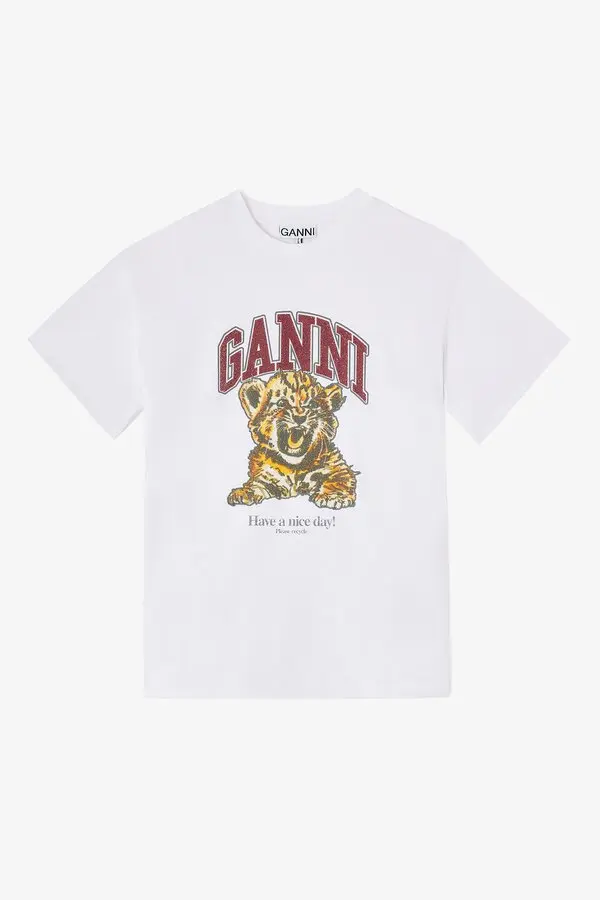 GANNI Beaded Tiger T-shirt - White