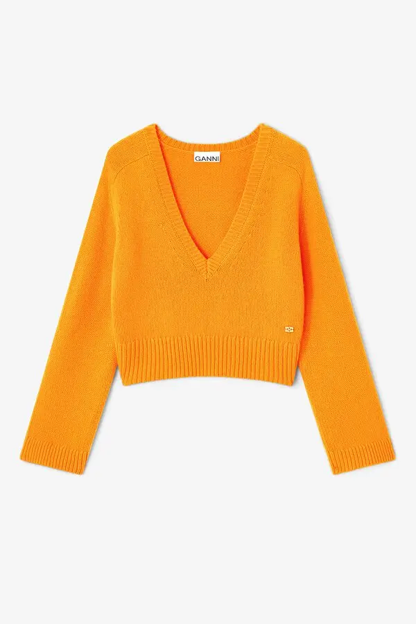 GANNI V-neck Sweater - Orange