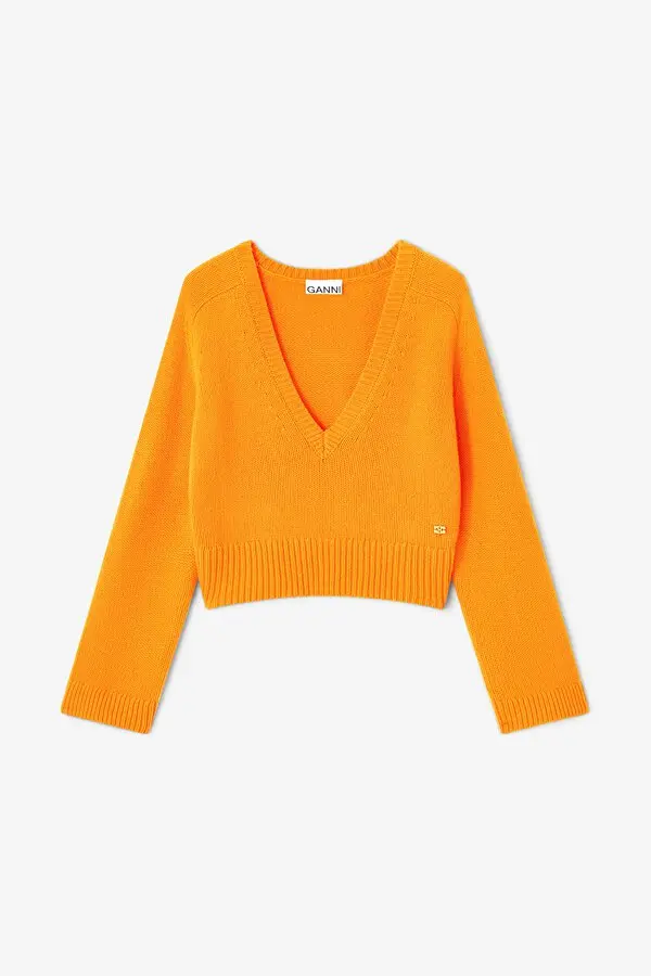 GANNI V-neck Sweater - Orange