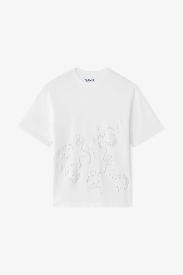 GANNI Cotton Rib T-shirt - White