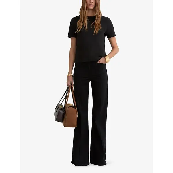 REISS Ribbed Stretch-cotton T-shirt - Black