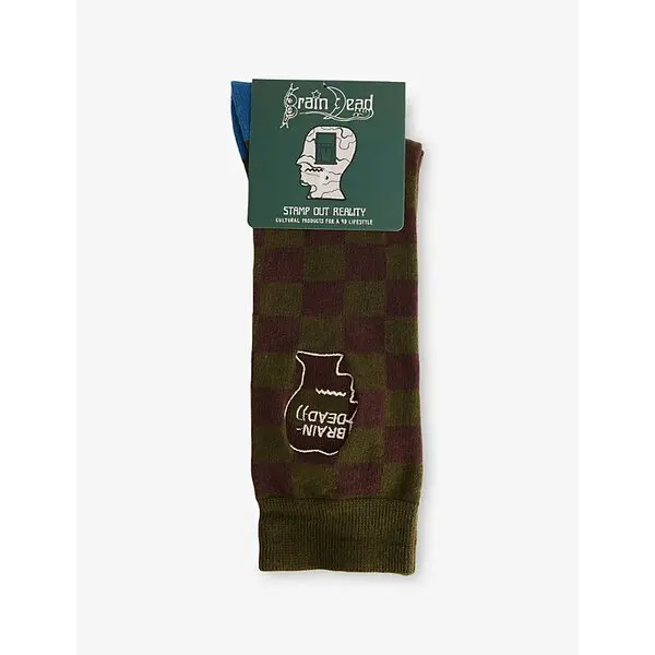 BRAIN DEAD Logohead-embroidered Cotton-blend Socks - Checkered