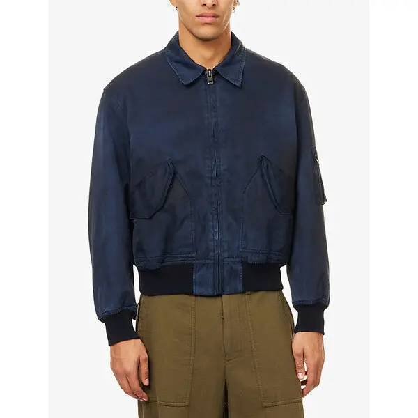 A.Presse Pointed-Collar Padded Cotton-And-Silk Jacket - Navy