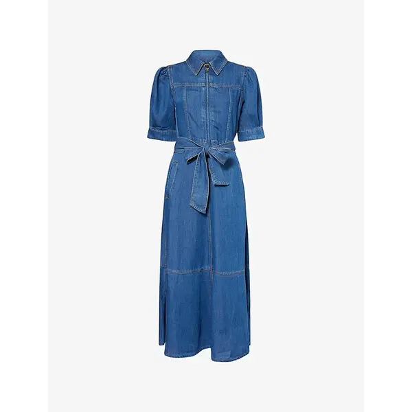 ME+EM Fit And Flare Short-sleeve Denim Midi Dress - Mid Blue Wash