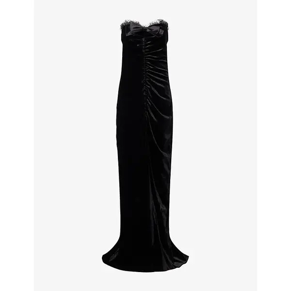 Alessandra Rich Bow-embellished Lace-trimmed Velvet Gown - Black