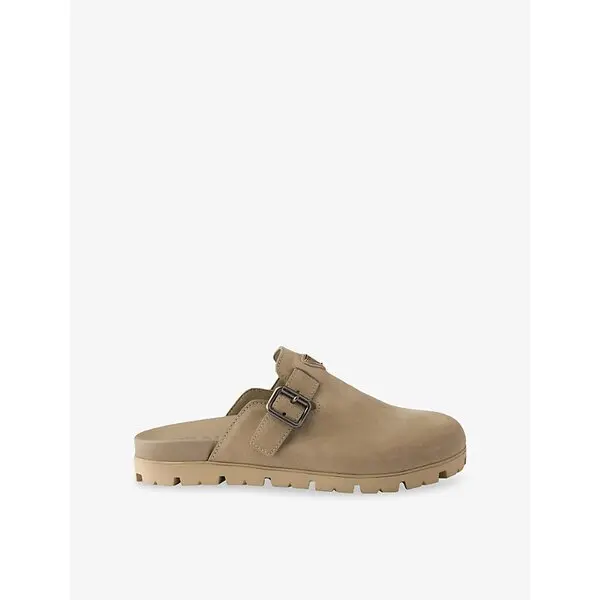Prada Logo-plaque Suede Mules - Neutral