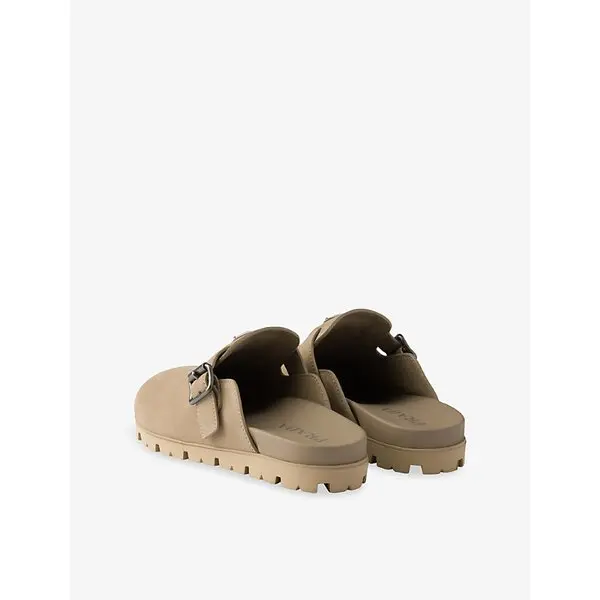 Prada Logo-plaque Suede Mules - Neutral