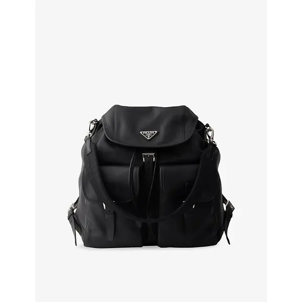 Prada Branded Leather Backpack - Black