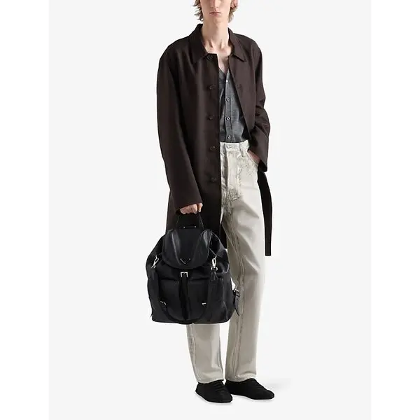 Prada Branded Leather Backpack - Black