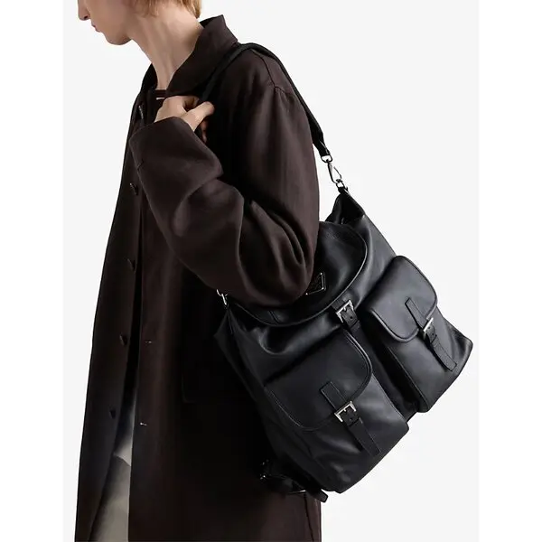 Prada Branded Leather Backpack - Black
