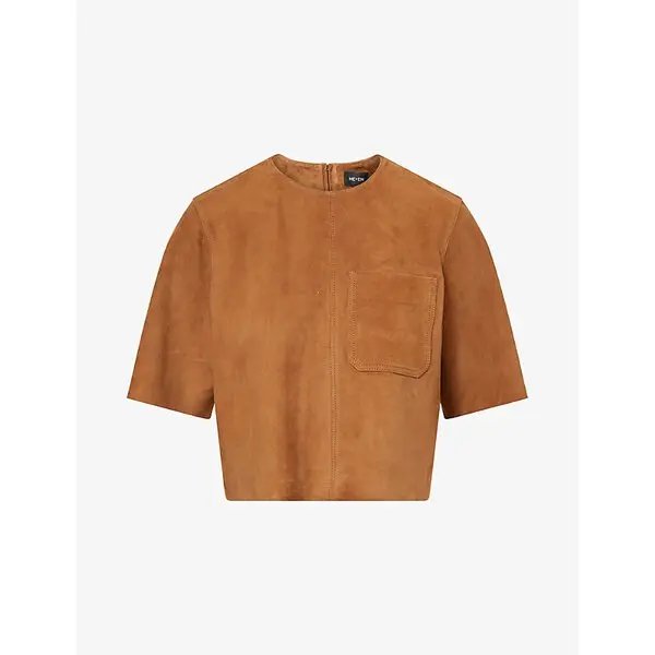 ME+EM Luxe Round-neck Suede T-shirt - Cigaro Brown