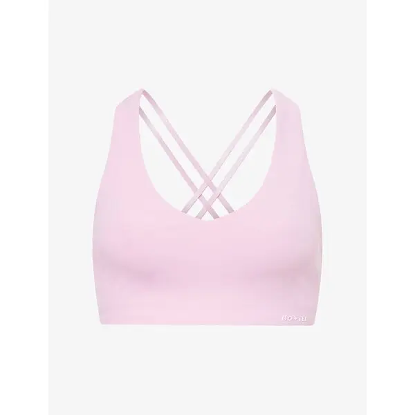 Bo+tee Embossed-logo V-neck Stretch-woven Sports Bra - Dusty Pink