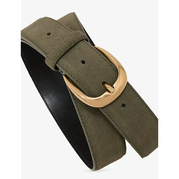 REISS Pierce Curved-buckle Suede Belt - Dark Sage Green