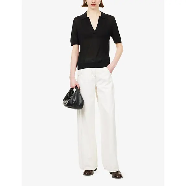 ME+EM Slim-fit Polo-collar Silk-knit Top