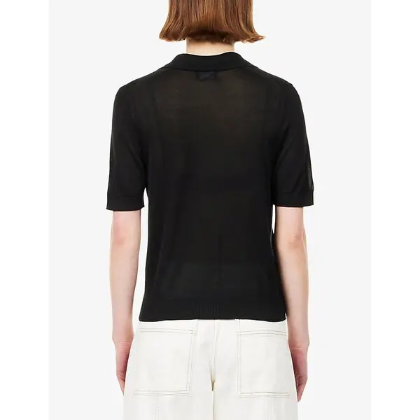 ME+EM Slim-fit Polo-collar Silk-knit Top