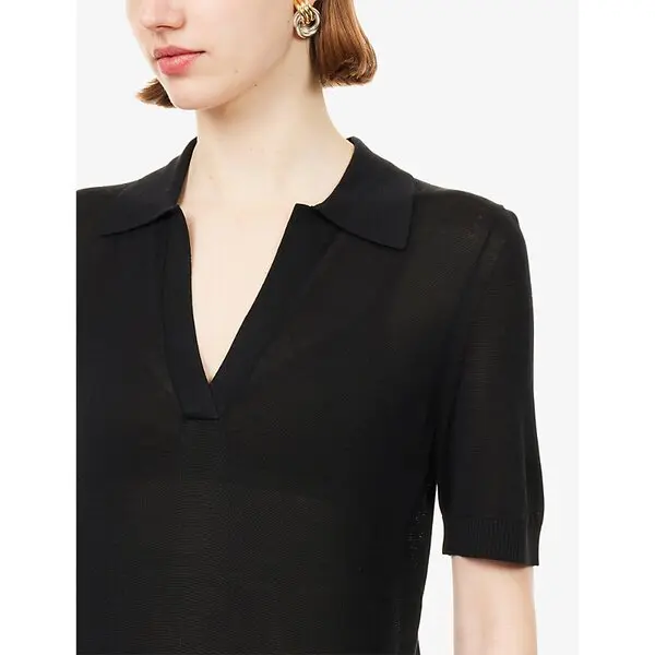 ME+EM Slim-fit Polo-collar Silk-knit Top